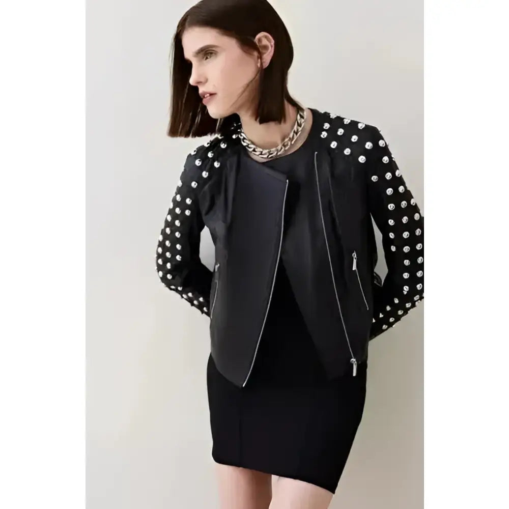 Women’s Punk Black Studded Leather Biker Jacket | Riders Republic UK